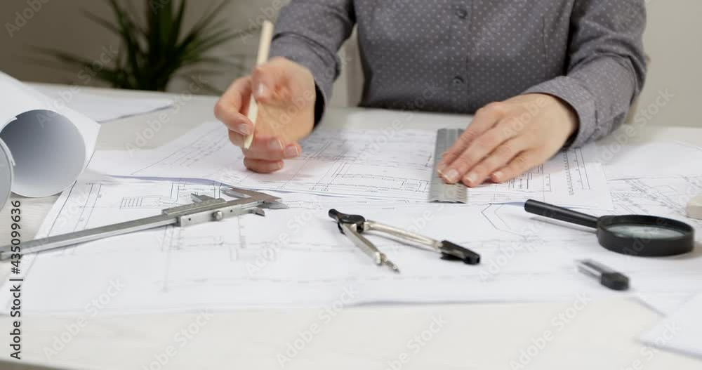 Video Stock The hands of a professional architect draw a sketch of the ...