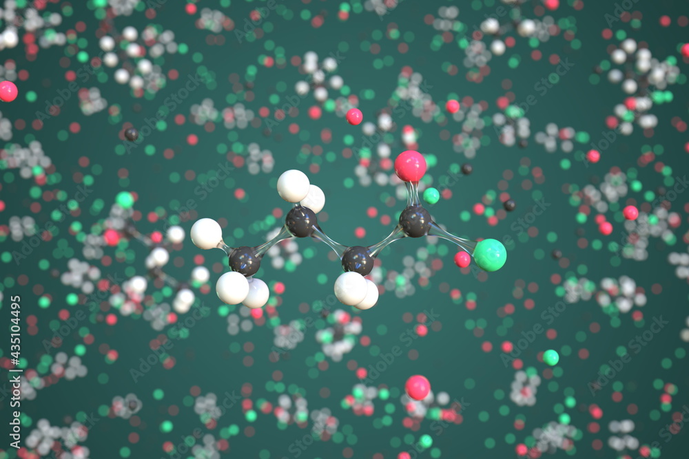 Butyryl chloride molecule. Conceptual molecular model. Chemical 3d ...