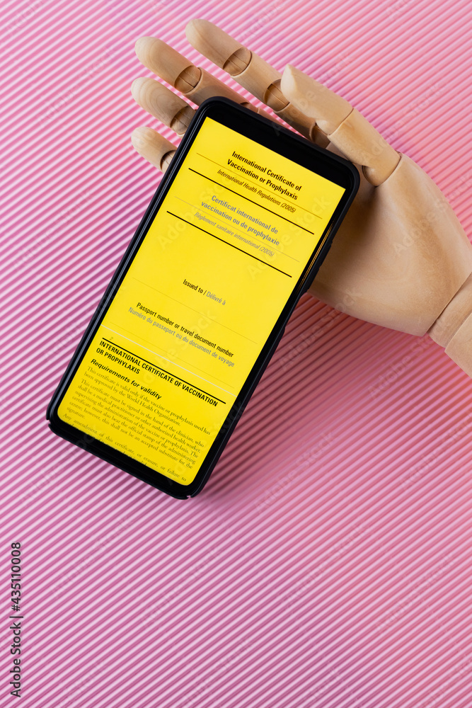 Yellow international certificate of vaccination. Electronic certificate ...