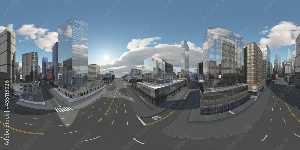 Sunrise over the city,, HDRI, environment map , Round panorama ...