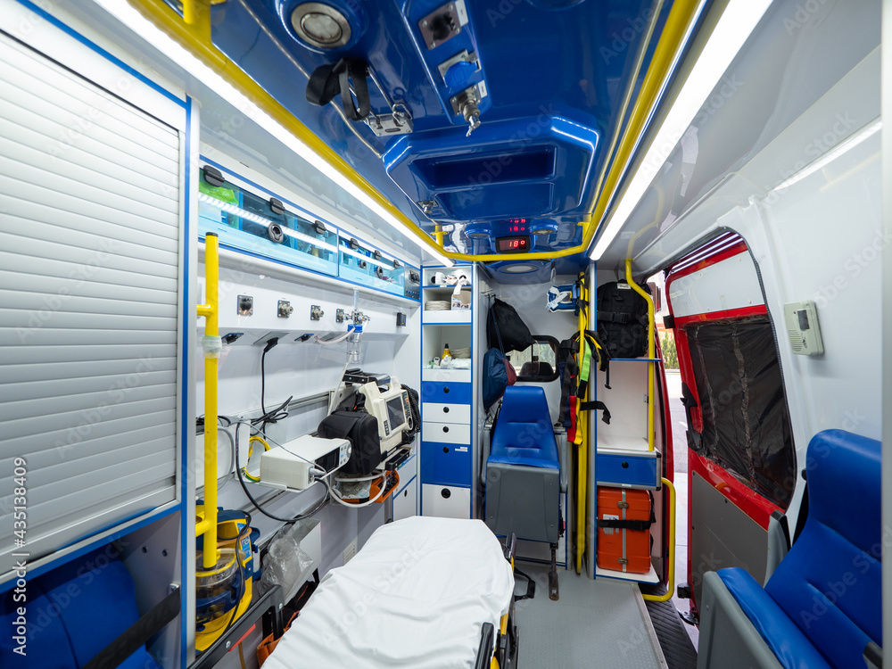 Inside of an ambulance for the hospital. Stock Photo | Adobe Stock