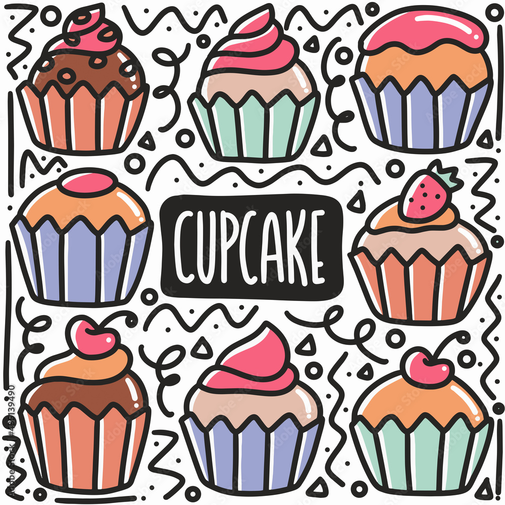 hand-drawn doodle cupcake art design element illustration. Stock Vector ...