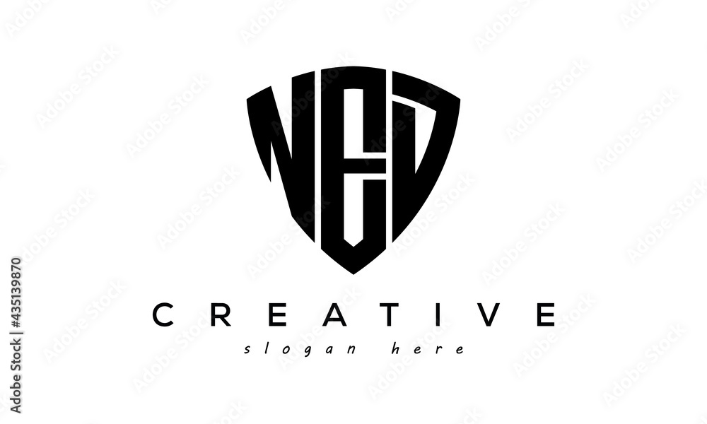NED letters creative logo with shield Stock Vector | Adobe Stock