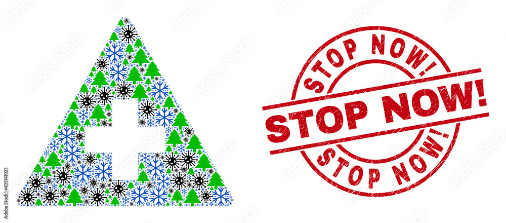 Winter Covid composition medical warning triangle, and grunge Stop Now ...