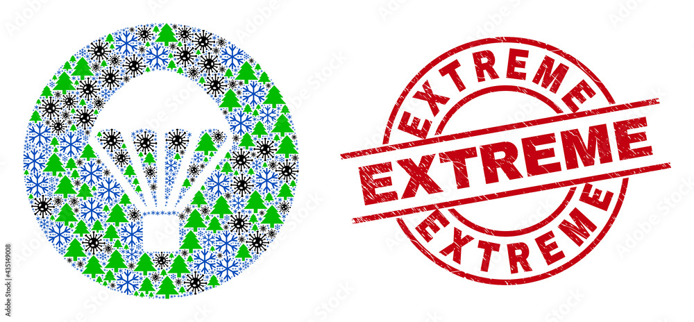 Winter coronavirus collage parachute, and rubber Extreme red round ...