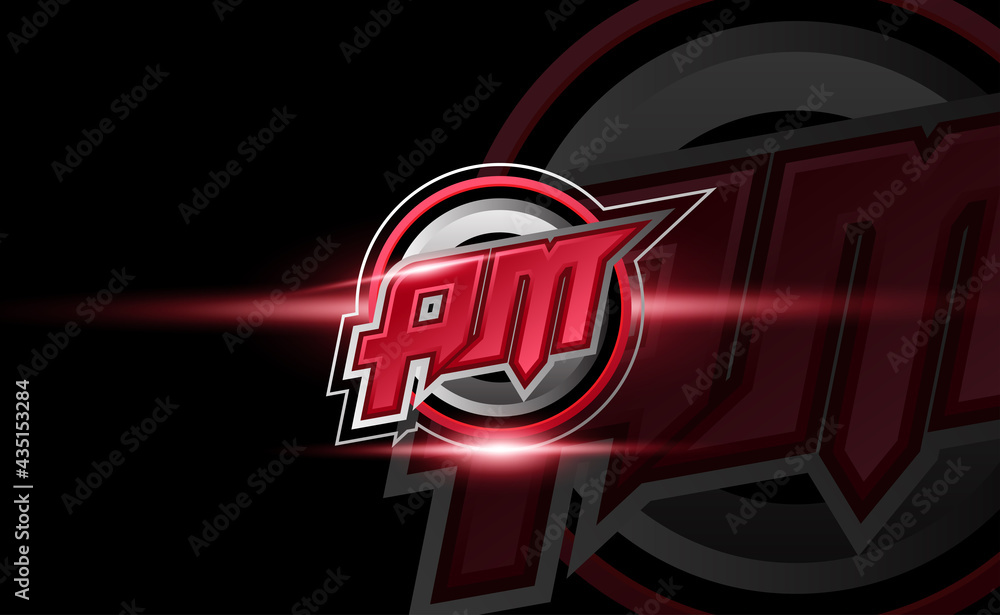 Initial letters AM, vector monogram logo design for esport, twitch and ...