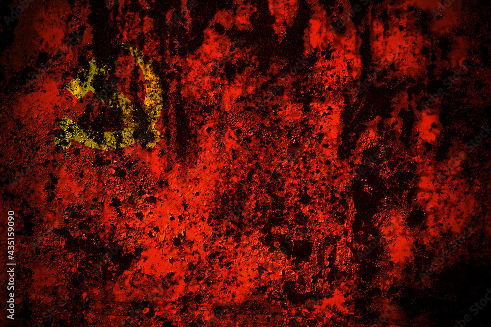 Chinese Communist Party flag on grunge metal background texture with ...