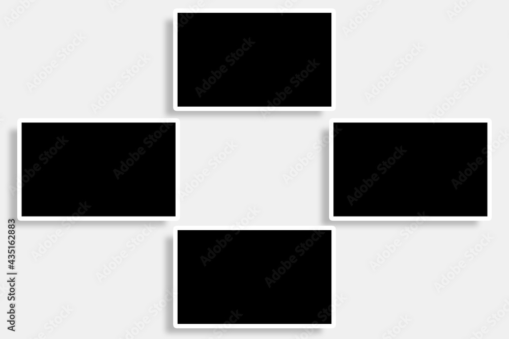 4 Rectangle photo frames in black and white colors with clean ...