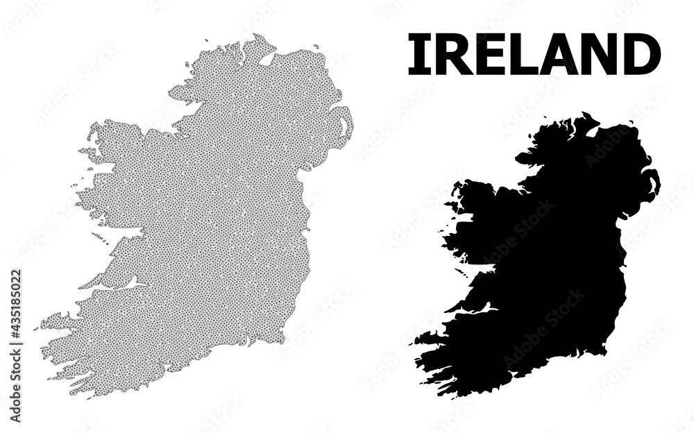 Polygonal mesh map of Ireland Island in high resolution. Mesh lines ...