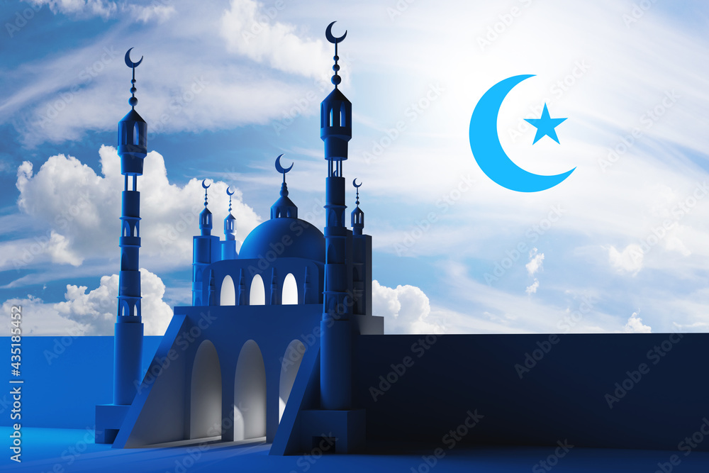 Symbols of Islam. The silhouette of the mosque against the sky. A star ...