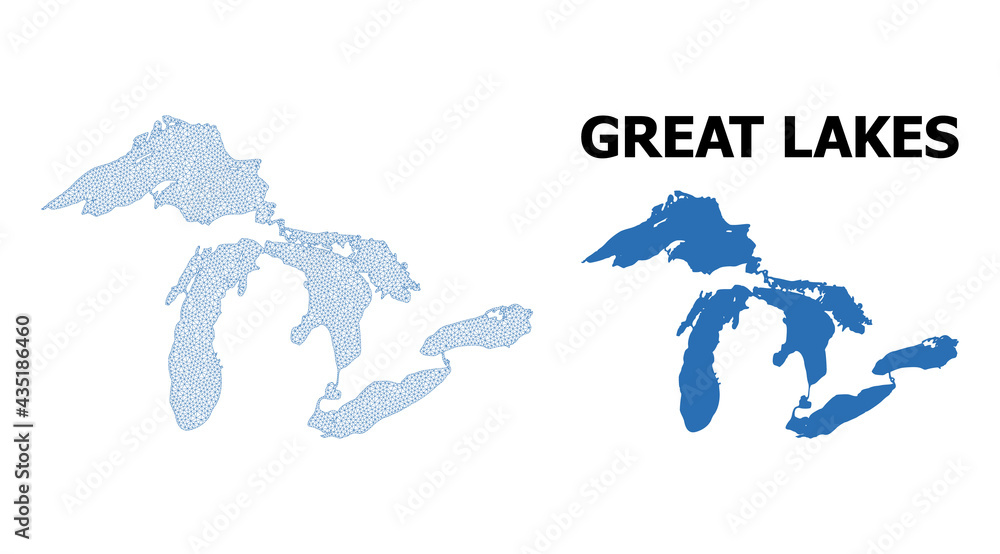 Polygonal mesh map of Great Lakes in high resolution. Mesh lines ...