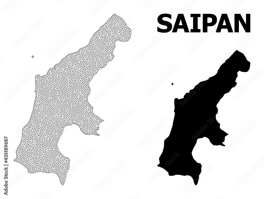 Polygonal mesh map of Saipan Island in high resolution. Mesh lines, triangles and points form ...