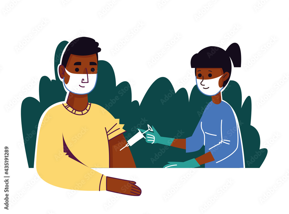 Syringe shot with coronavirus vaccine. A female doctor gives an ...