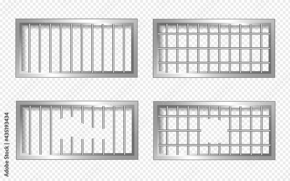 Prison windows with bars. four windows on a transparent background ...