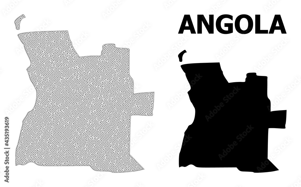 Polygonal mesh map of Angola in high resolution. Mesh lines, triangles ...