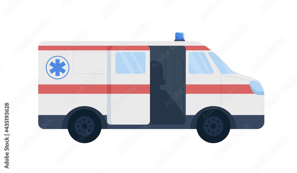 Emergency vehicle flat color vector object. Paramedic ambulance car ...