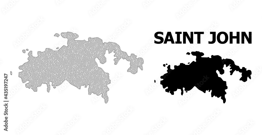 Polygonal mesh map of Saint John Island in high resolution. Mesh lines ...