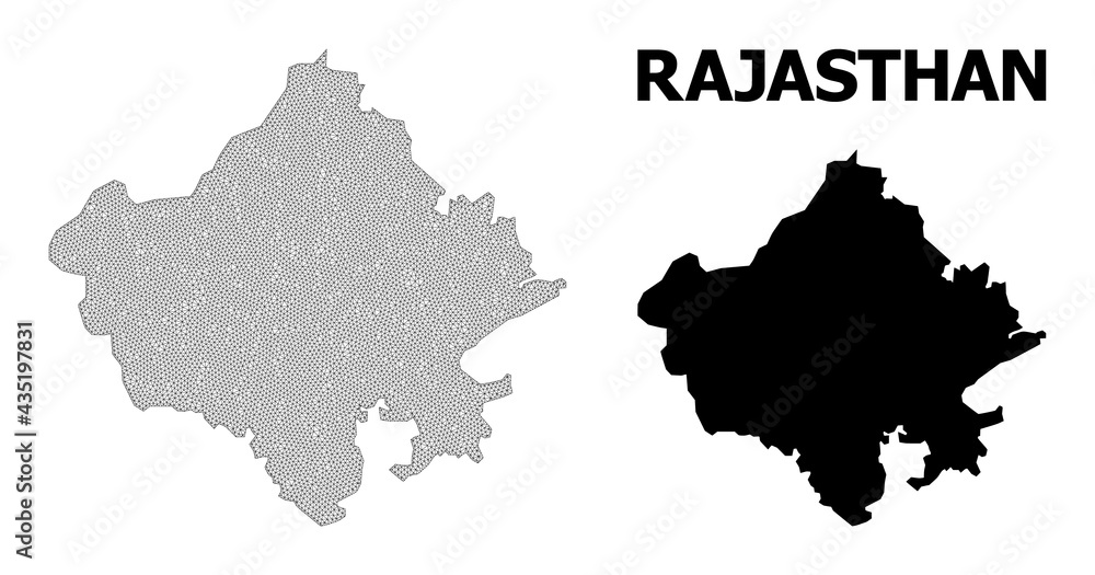 Polygonal mesh map of Rajasthan State in high resolution. Mesh lines ...