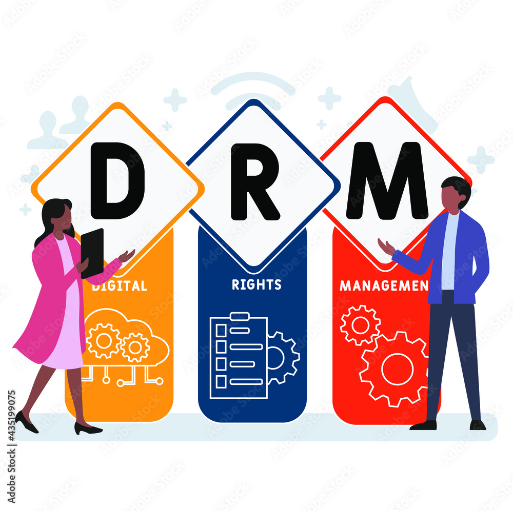 Flat design with people. DRM - Digital Rights Management acronym ...