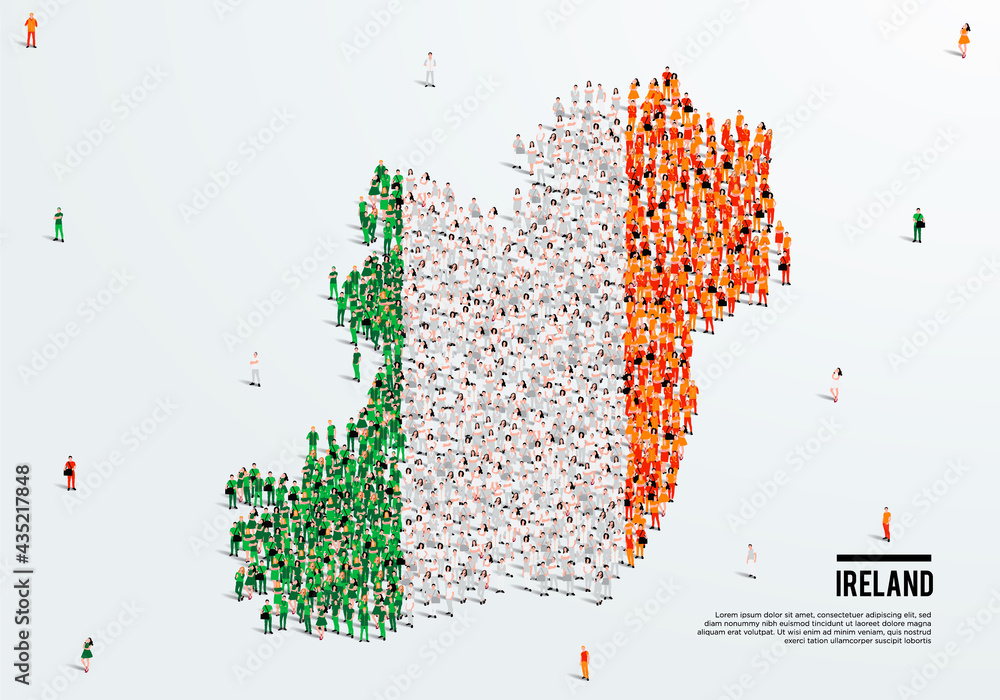 Ireland Map and Flag. A large group of people in the Ireland flag color ...