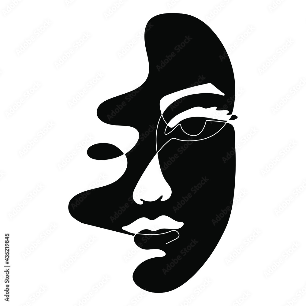 Continuous line drawing Woman face Typography for textiles, simplicity ...