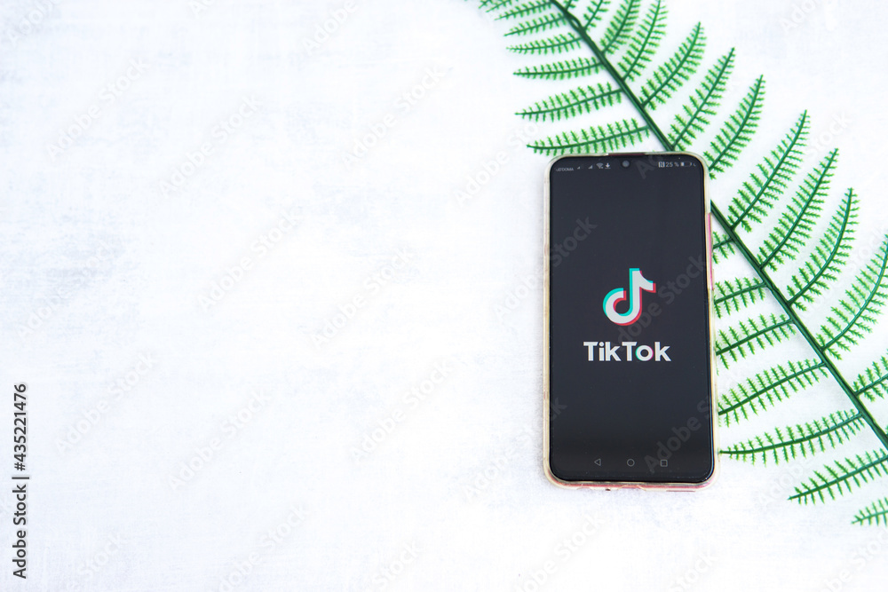 Tver, Russia-August 5, 2020, the tik tok logo on the smartphone screen ...