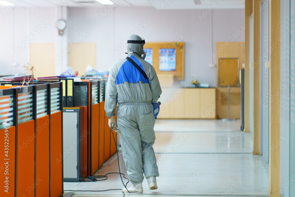 Disinfectant sprayers and germs that adhere on objects on the surface ...