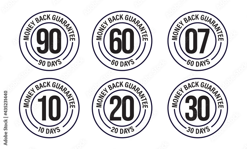 money back guarantee vector stamp. 90, 60, 30, 20,10 and 7 days money ...
