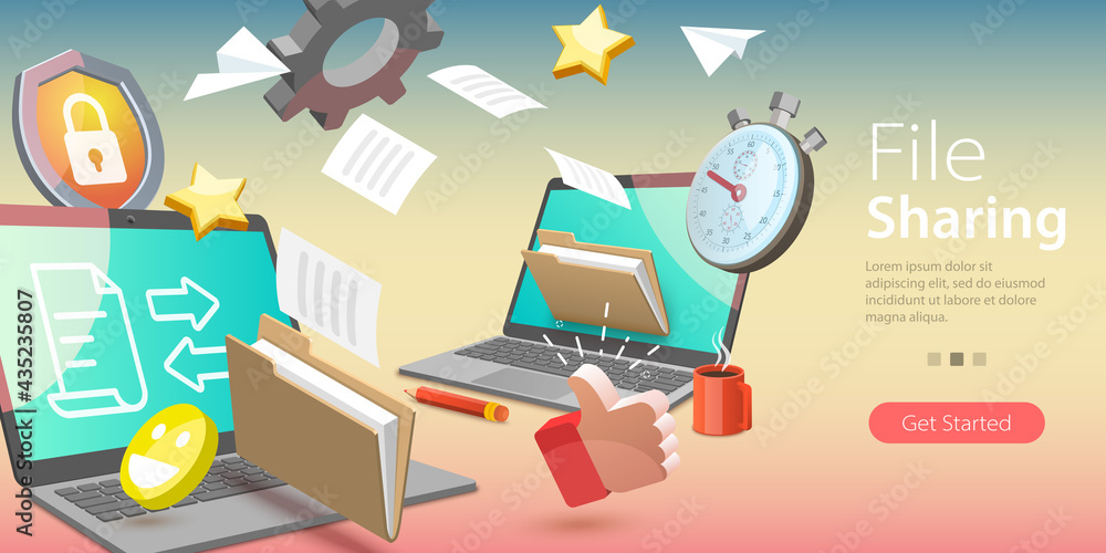 3D Vector Conceptual Illustration of Digital Document Transfer, Data ...