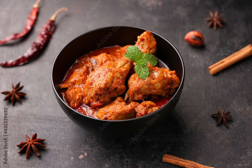 Spicy red chicken curry. Goan style chicken vindaloo. Butter chicken ...