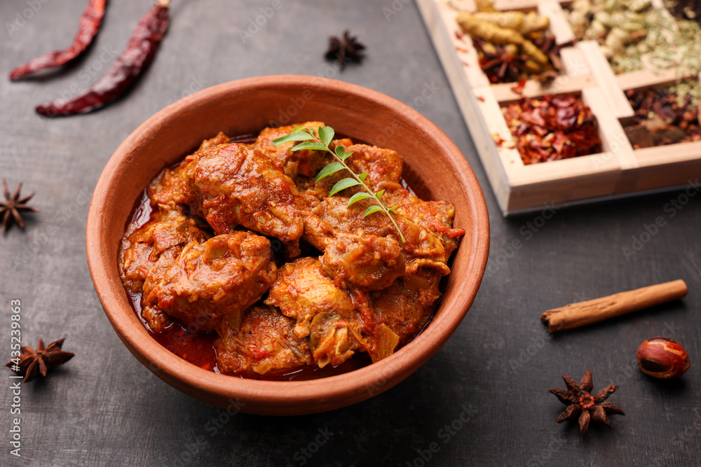 Spicy red chicken curry. Goan style chicken vindaloo. Butter chicken ...