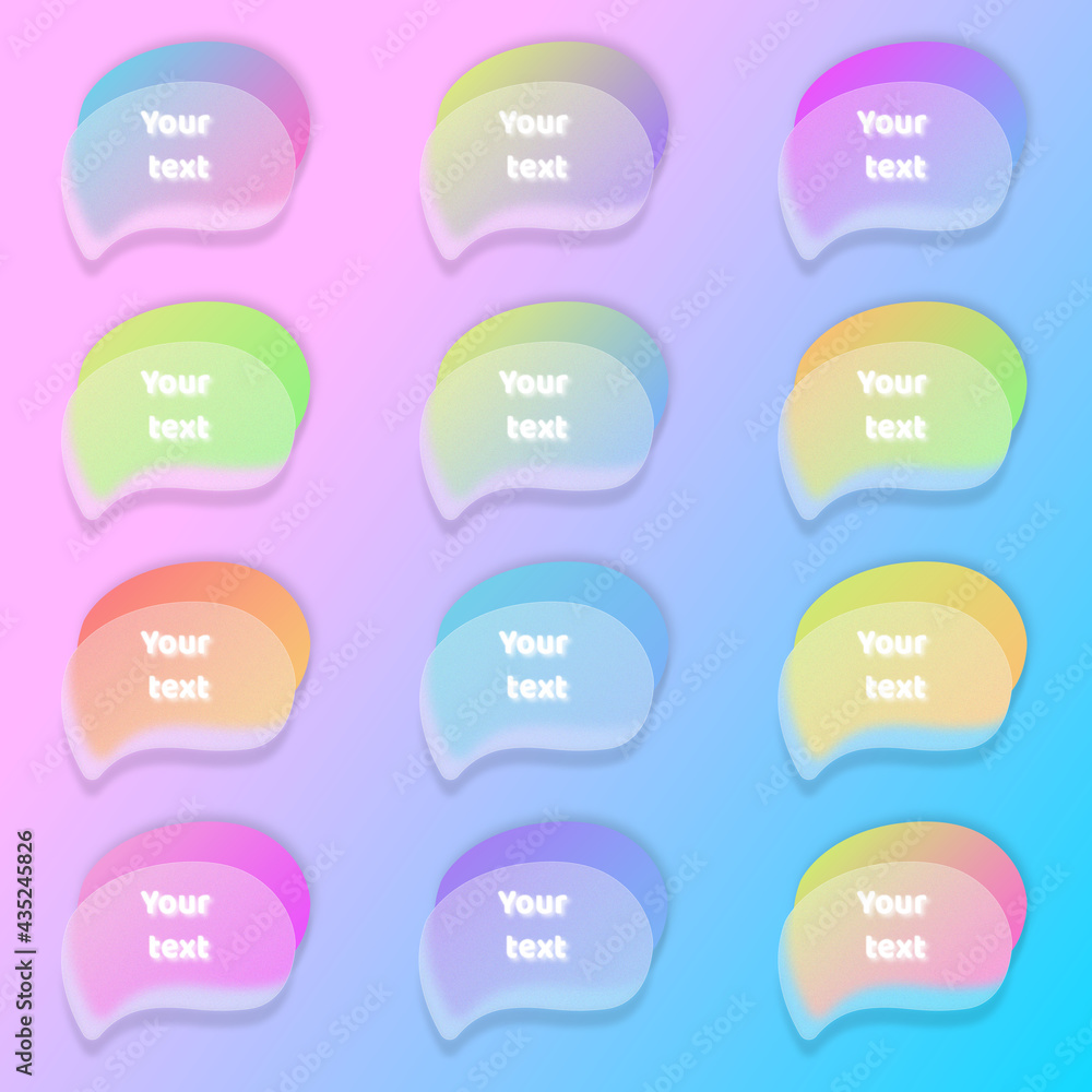 Cartoon colorful talk bubbles vector illustration set in glass morphism style . Empty speech ...