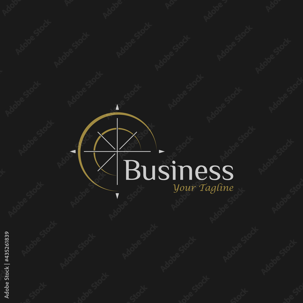 minimalist compass logo vector with gold crecent circle isolated on ...