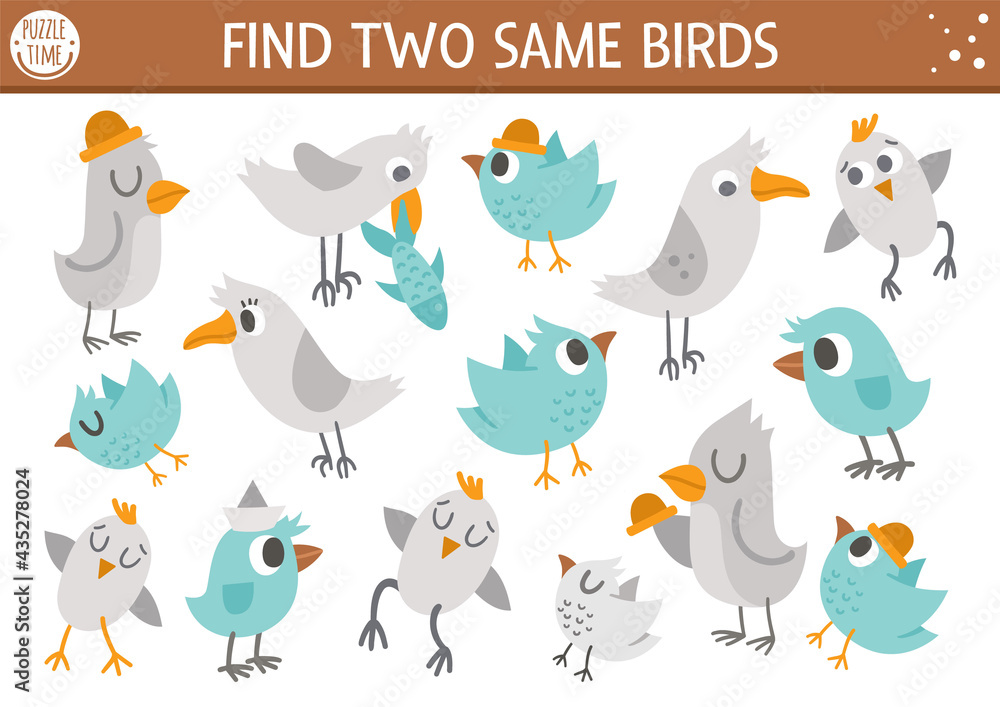 Find two same birds. Forest matching activity for children. Funny ...