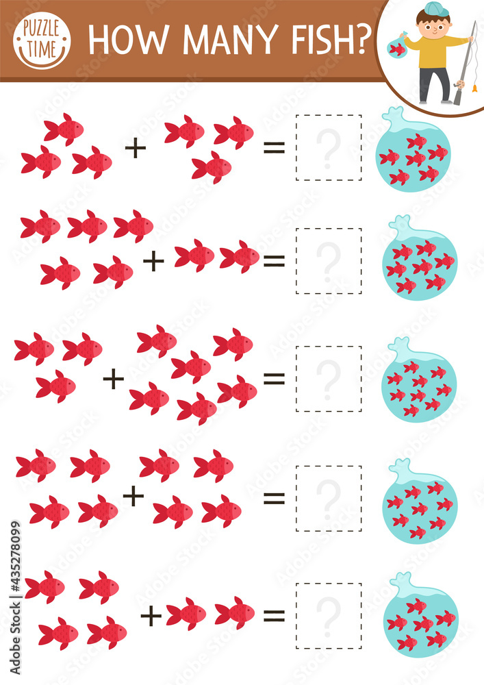 How many fish game with cute fishes in the bag with water. Summer math ...