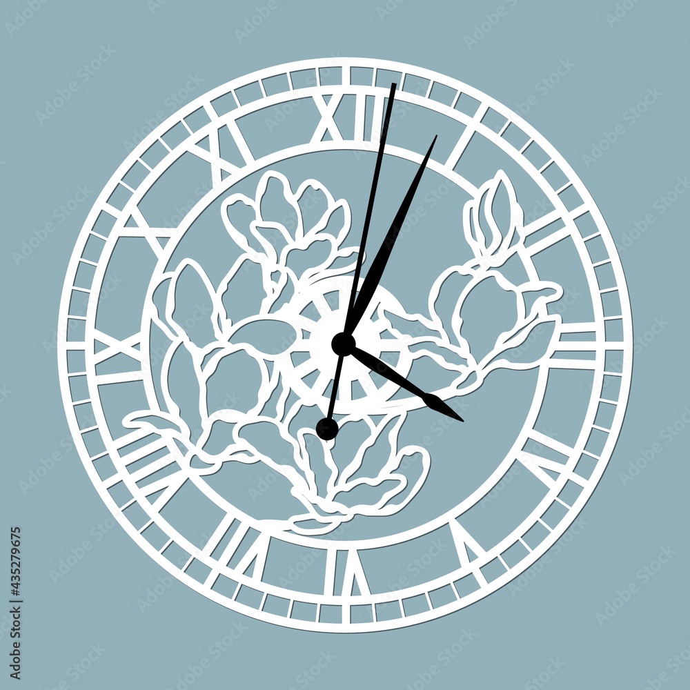 Simple clock face with roman numerals. Vector template for laser cut ...