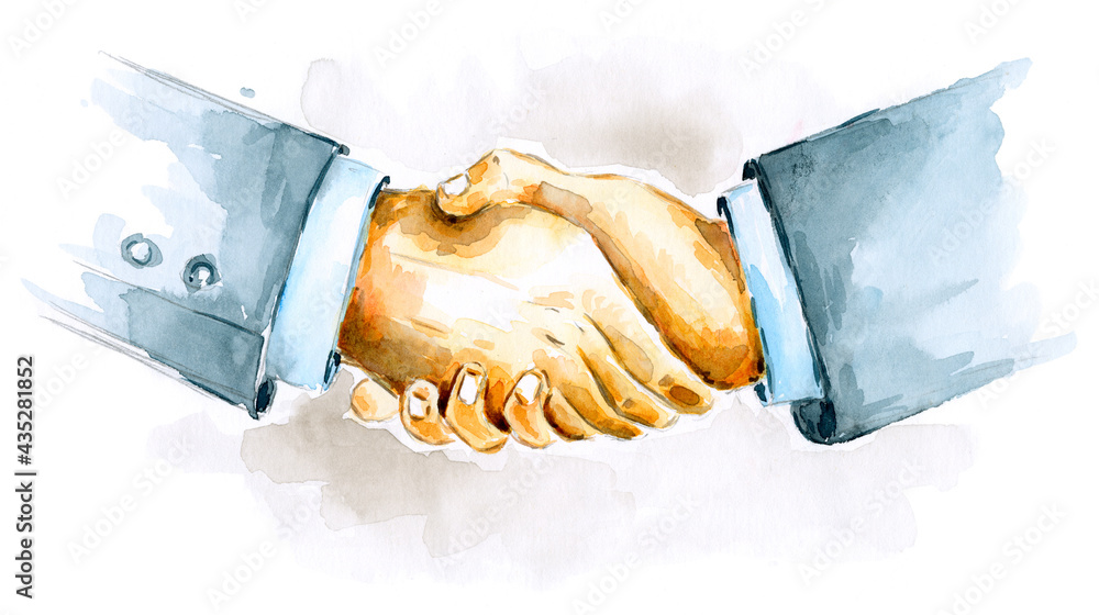 Beautiful handshake close up. Watercolor drawing painting of ...