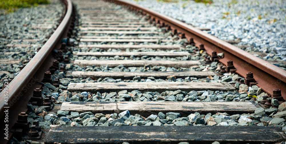 railroad tracks in the middle of the railway Stock Photo | Adobe Stock