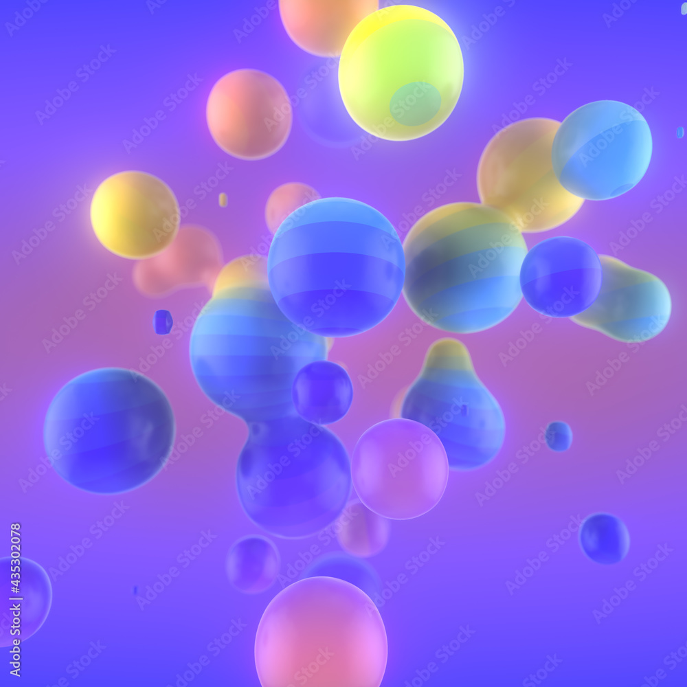 Floating liquid blob with depth of field. Fluid abstract metaball ...