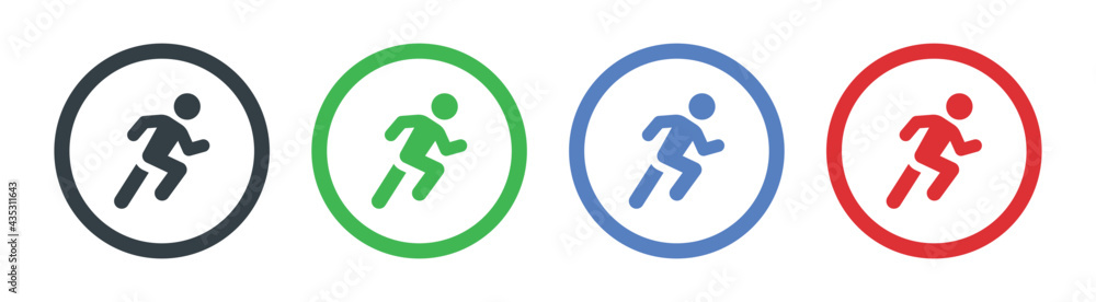 Run icon. Running man on circle design isolated white Background ...