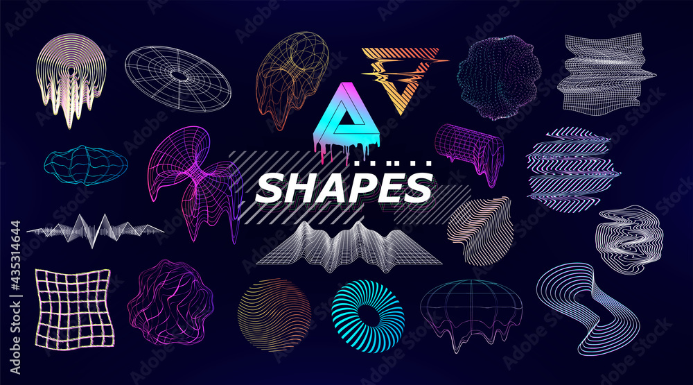Trendy retro futuristic shapes. Geometric elements gradient color and ...