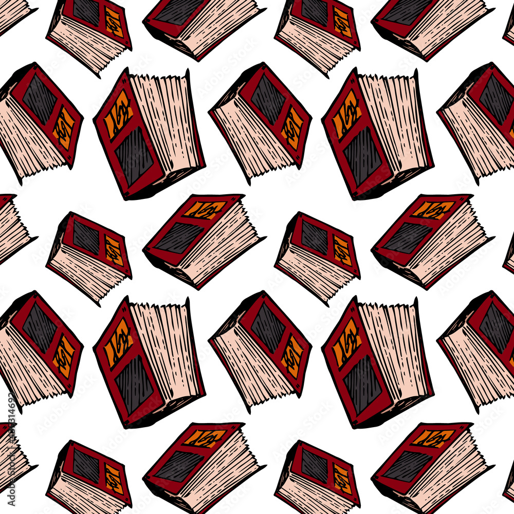 Classical red books pattern. Closed books hand drawn elements. White ...