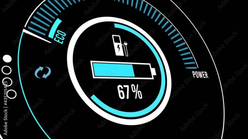 Electric Car Dashboard Display. Electric Car Charging Indicating The ...