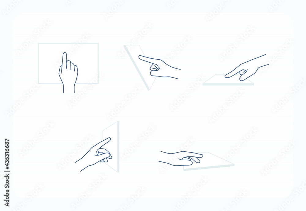 hand gesture line icons: touching screen, pointing finger, tapping hand ...
