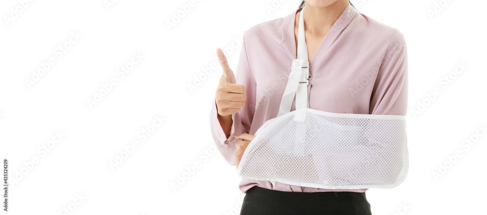 Unrecognisable isolated cutout shot of Asian young happy female patient ...