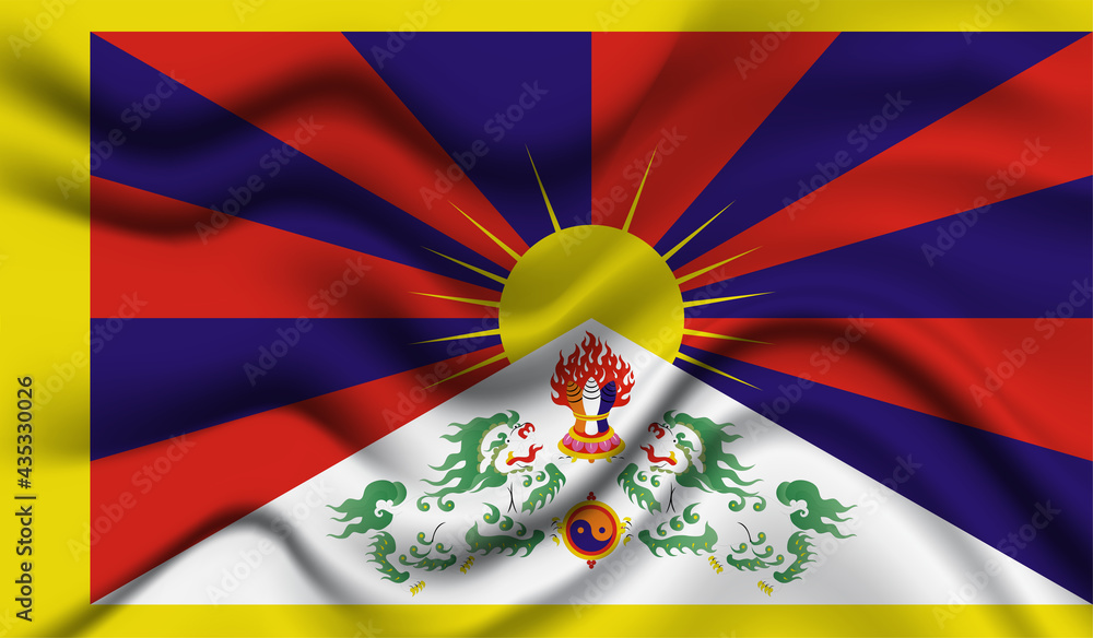 Abstract waving flag of Tibet with curved fabric background. Creative realistic waving flag of ...