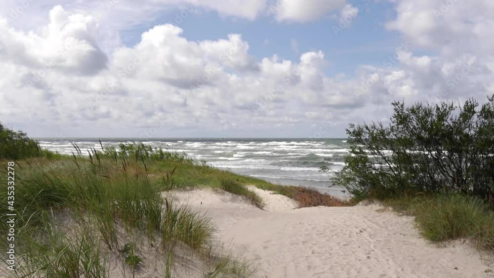 Vidéo Stock Typical Baltic sea coast landscape view in Lithuania. Blue ...