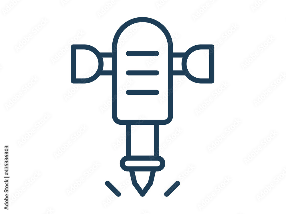 jack hammer single icon white isolated background with outline style ...
