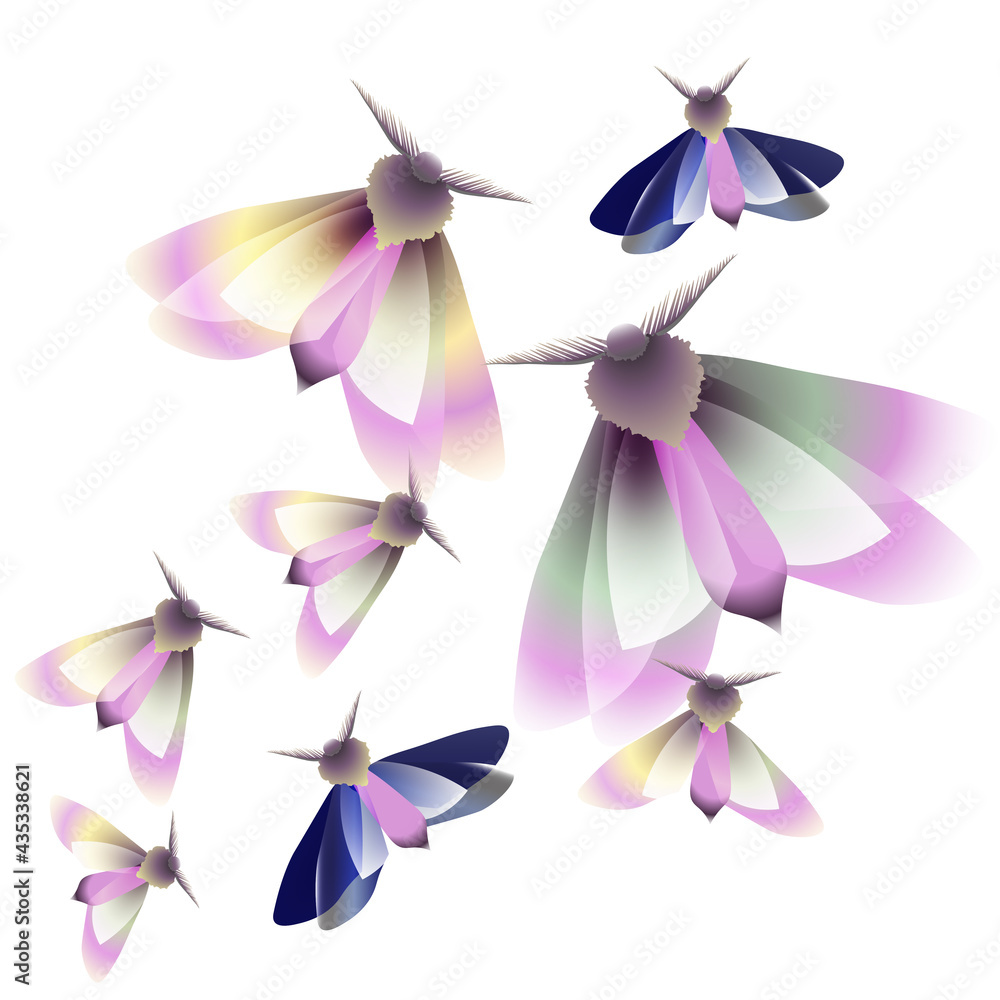 Vector illustration of moths. Moths flying into the light Stock Vector ...