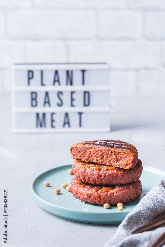 Burgers made from plant based meat, food reducing carbon footprint ...